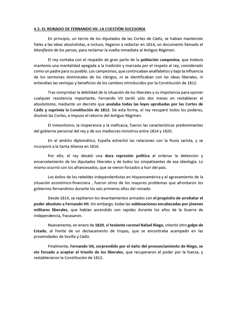 Reinado de Fernando VII y Sucesión | PDF | España