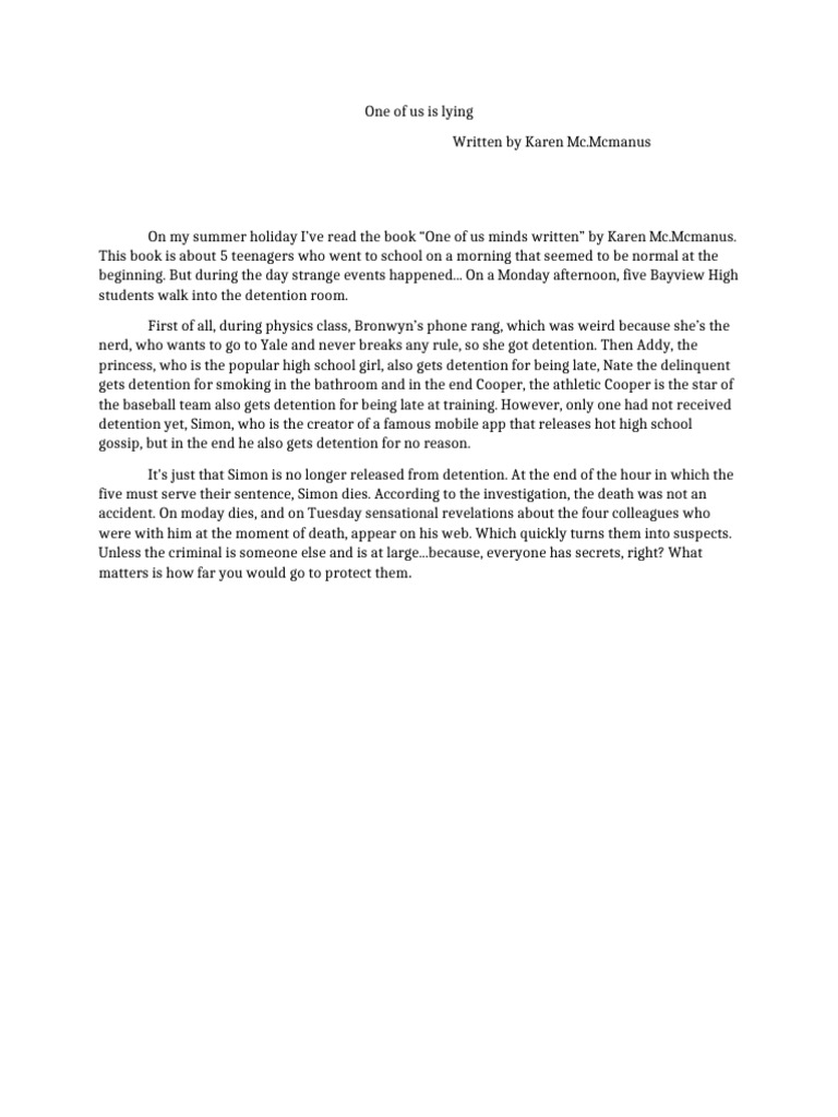 One of Us Is Lying: A Suspenseful Mystery | PDF