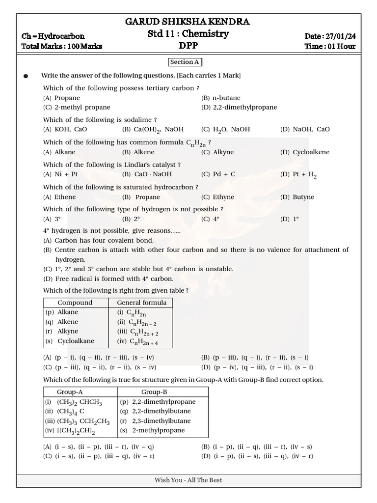 DPP - D27 Jan 2024 | PDF | Alkene | Ethylene