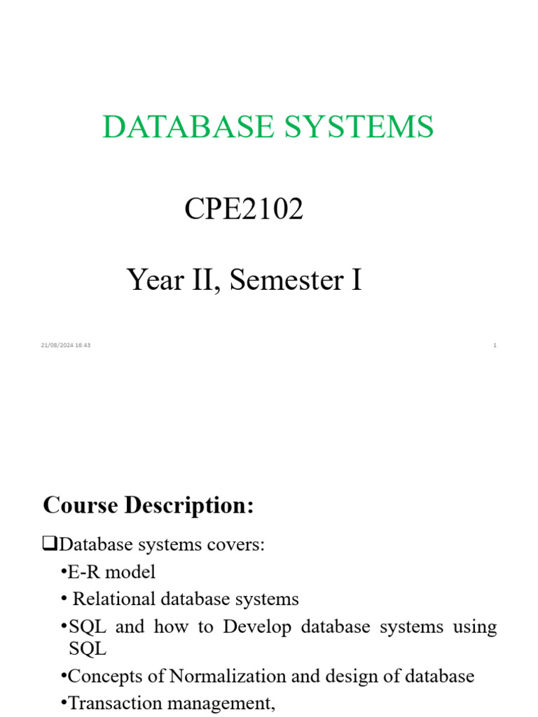 Database Systems Lecture 1 | PDF | Databases | Data