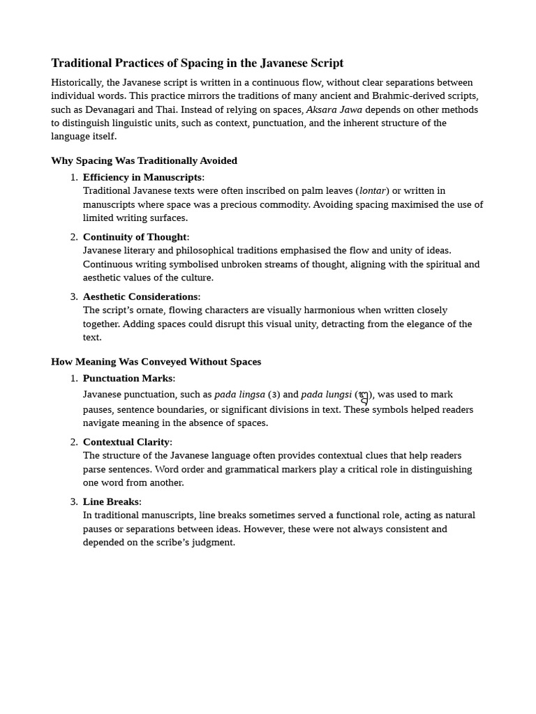 Traditional Practices of Spacing in The Javanese Script | PDF