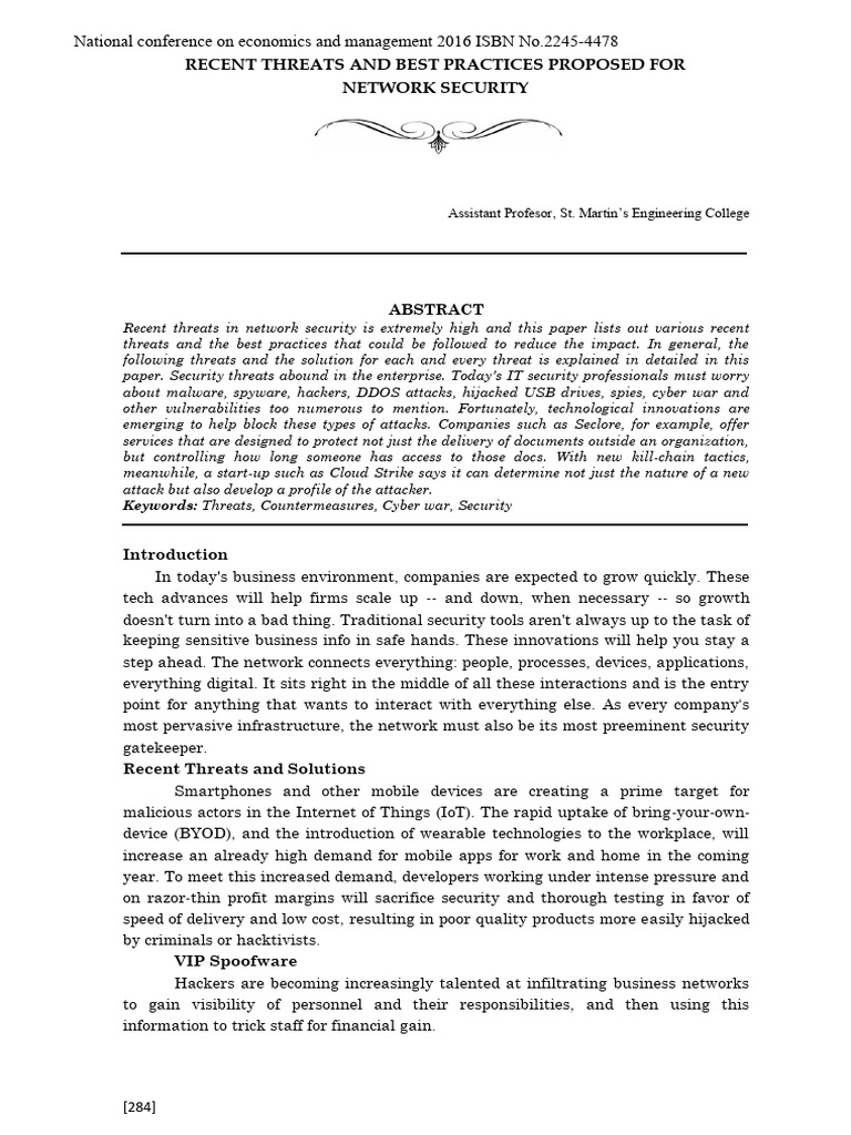 309.recent Threats and Best Practices Proposed For Network Security | PDF | Ransomware | Security