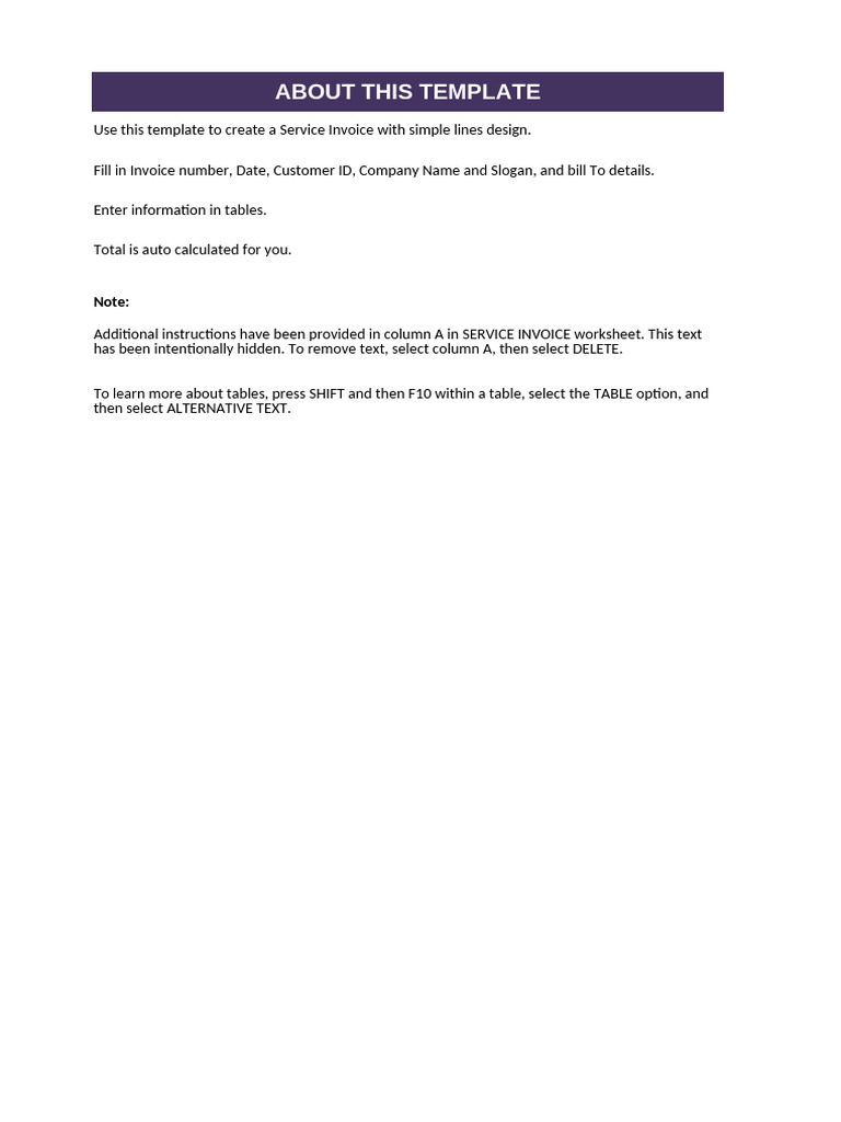 Service Invoice (Simple Lines Design Worksheet) | PDF