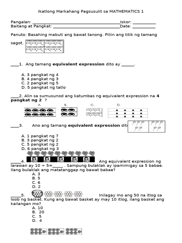 Ikatlong Markahang Pagsusulit Sa MATHEMATICS 1 With TOS SANTA ROSA | PDF