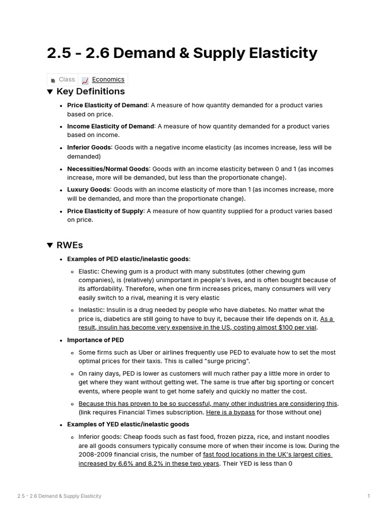 2.5 - 2.6 Demand Supply Elasticity | PDF | Elasticity (Economics) | Demand