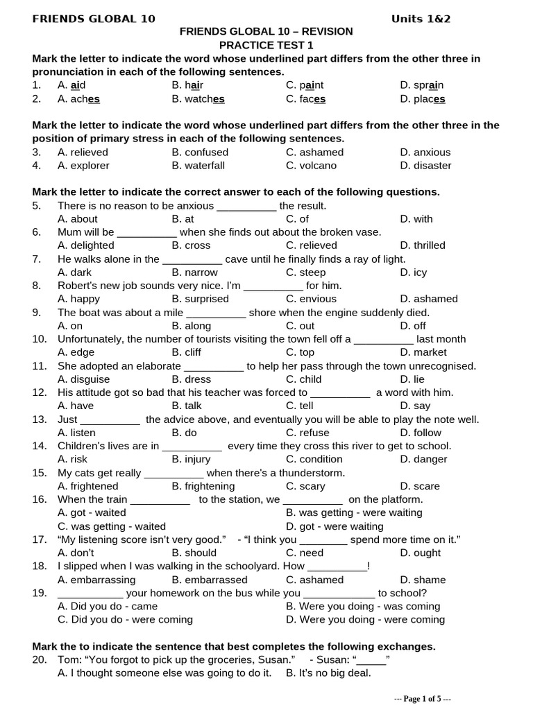 Tieng Anh 10 Friends Global - Unit 1&2 - Test 1 | PDF | Happiness ...