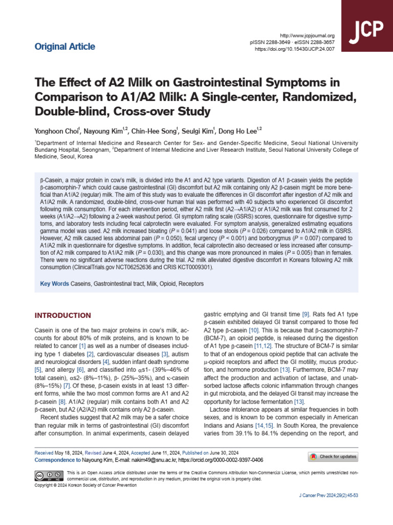 The Effect of A2 Milk On Gastrointestinal Symptoms | PDF | Constipation ...