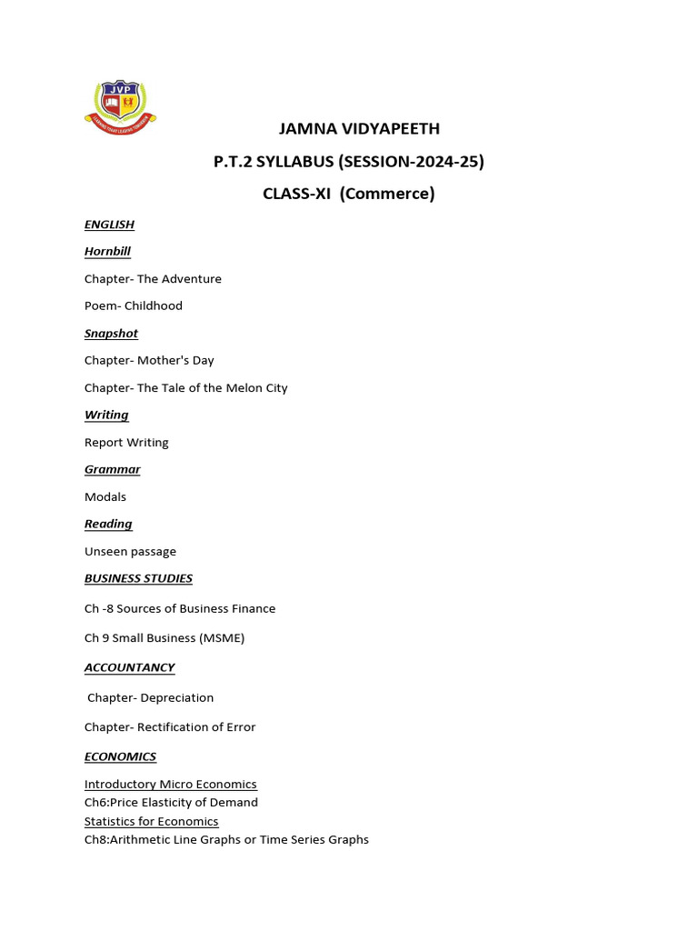 P.T.2 Syll-Commerce (Class-Xi) | PDF
