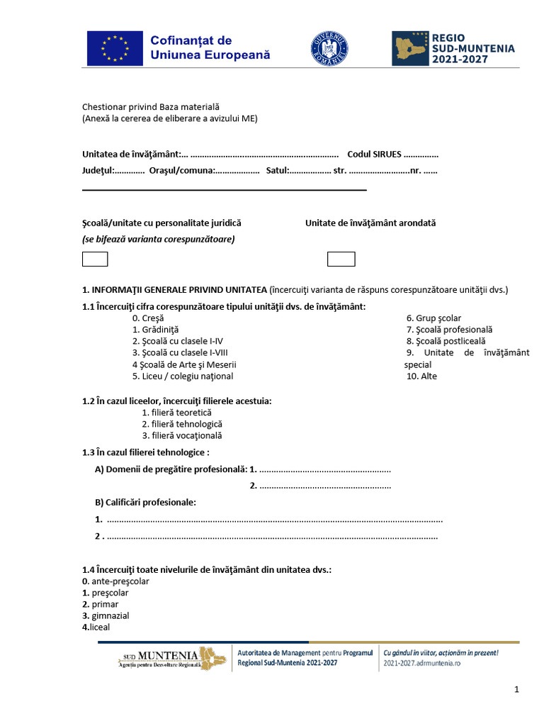 Anexa Model Chestionar Aviz Min Educatiei | PDF