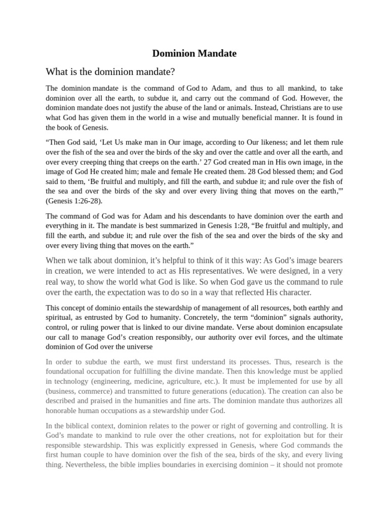 Understanding the Dominion Mandate | PDF | Genesis Creation Narrative ...