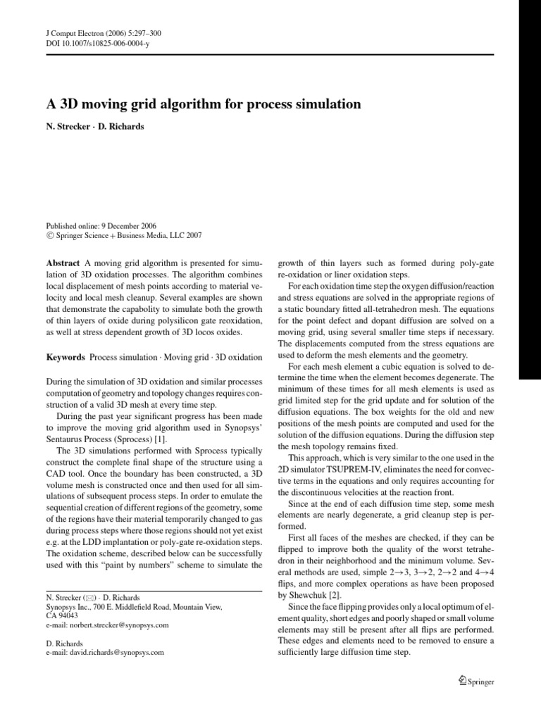 2006 A 3D Moving Grid Method For Process Simulation | PDF | Simulation | Redox