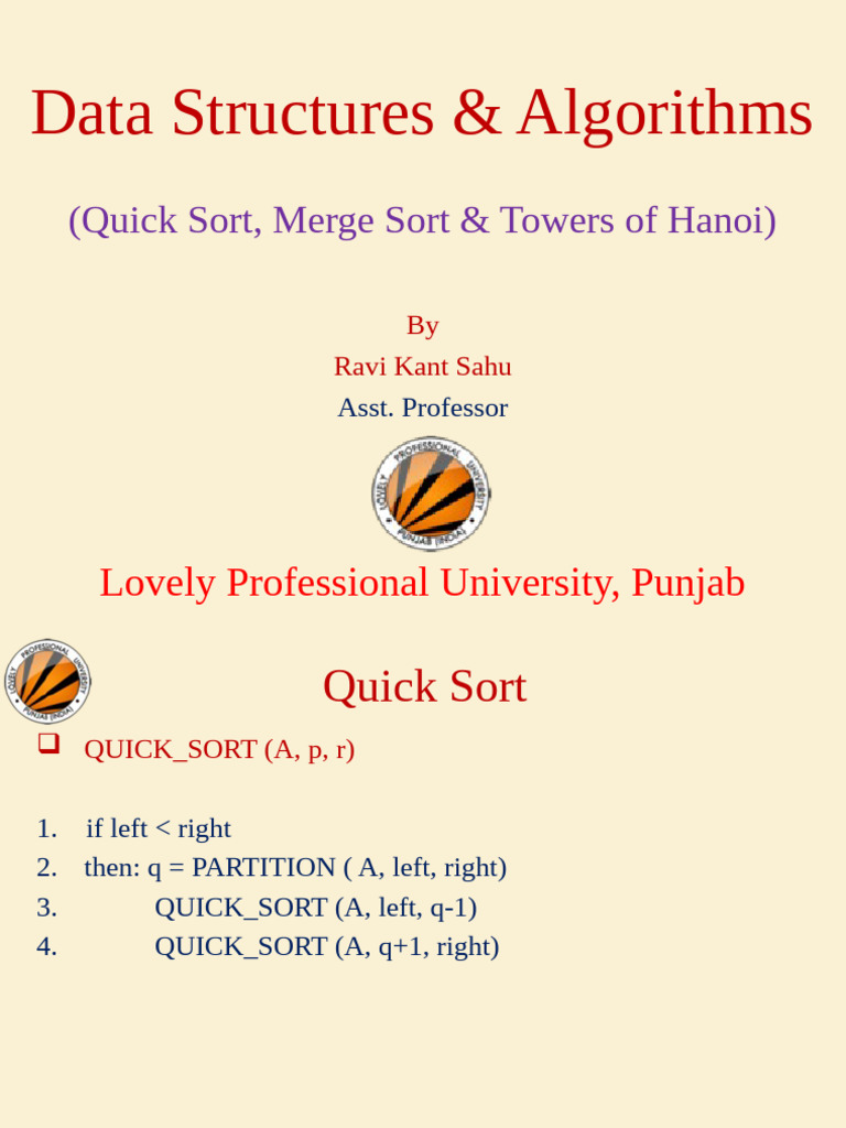 4.1 Quick, Merge, Tower Sort Recurssion | PDF | Algorithms And Data ...