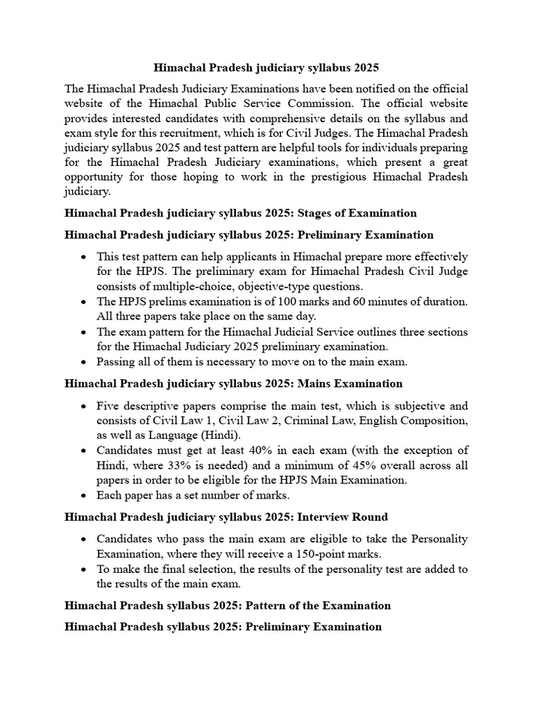 Himachal Pradesh Judiciary Syllabus 2025 | PDF | Judiciaries
