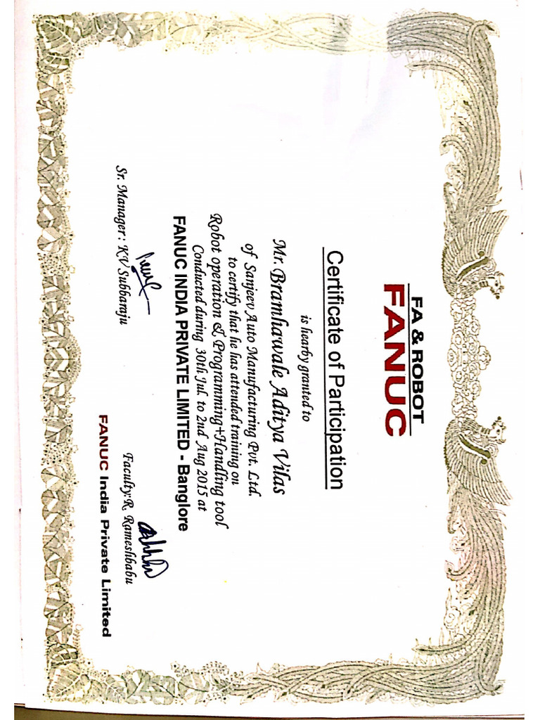 Fanuc Training Certificate1 | PDF