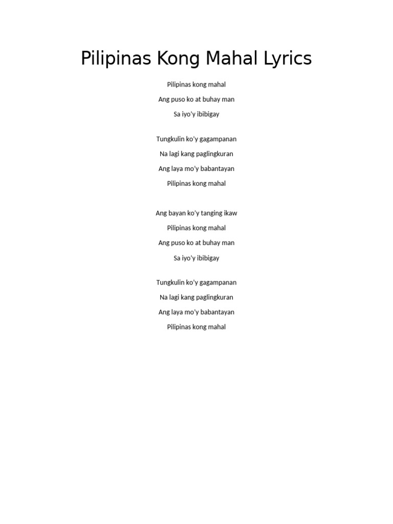 Pilipinas Kong Mahal Lyrics | PDF | Poetry