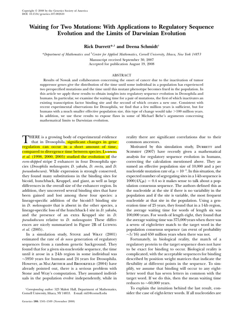 Waiting For Two Mutations | PDF | Mutation | Ploidy
