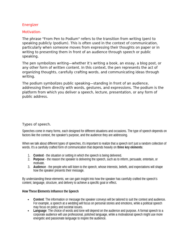 Types of Speech | PDF | Public Speaking | Jargon