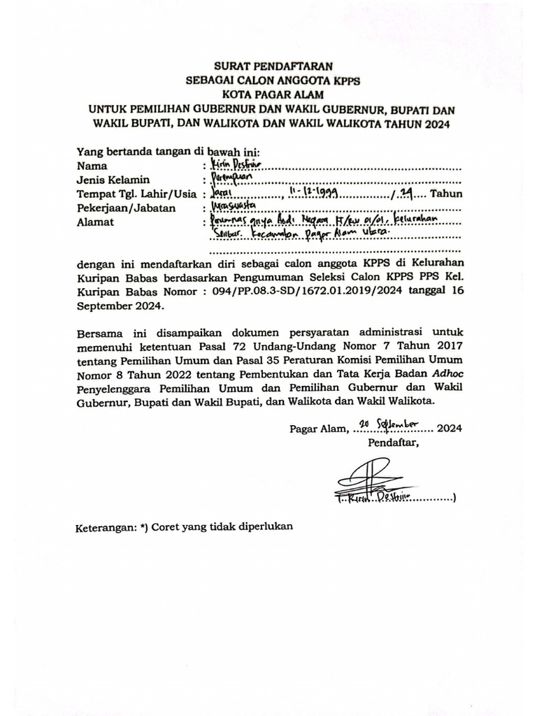 Surat Pendaftaran Kpps | PDF