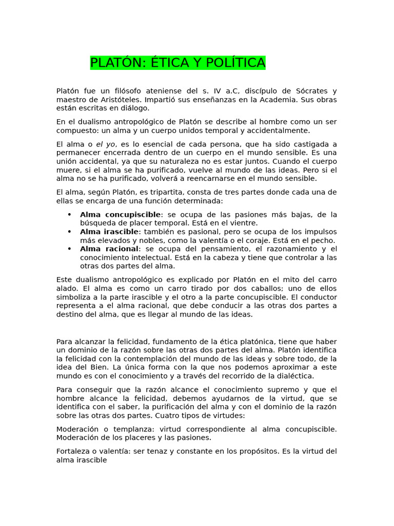 Etica y Politica de Platón | PDF | Platón | Virtud