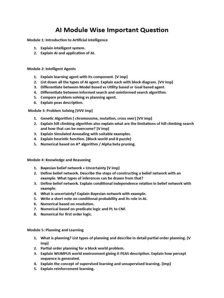AI Module Wise Important Question | PDF | Computers