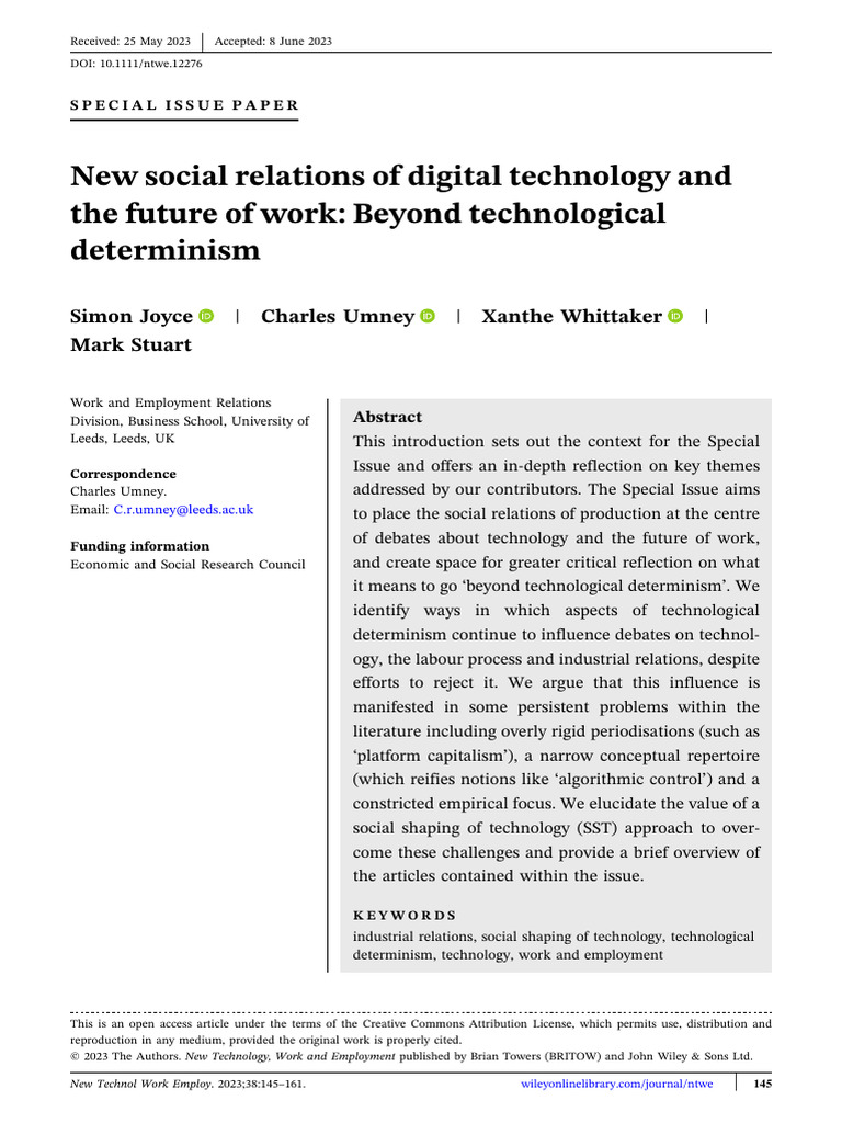 Digital Tech & Work: Beyond Determinism | PDF | Science