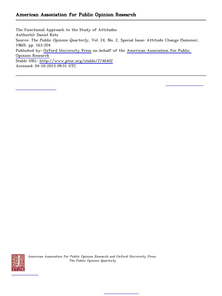 Katz's Functional Approach to Attitudes | PDF | Attitude (Psychology ...