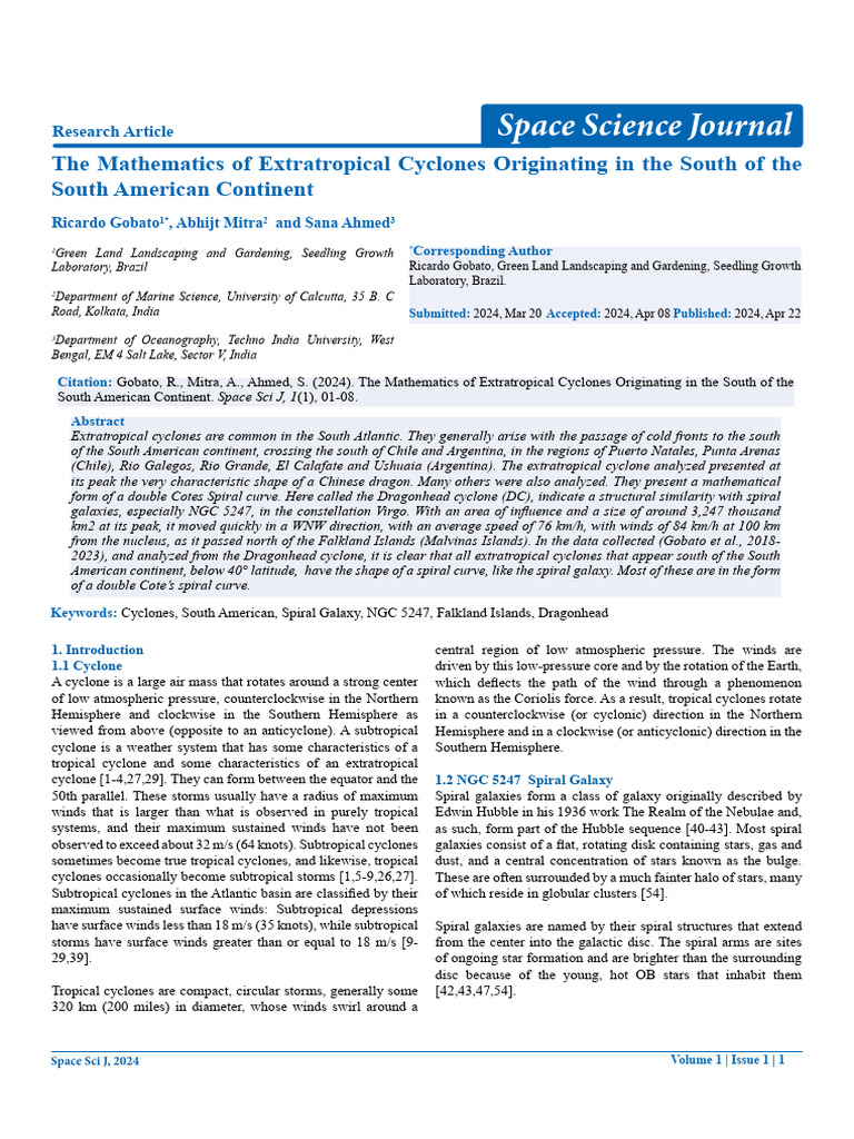 Mathematics of Extratropical Cyclones Originating in The South of The ...