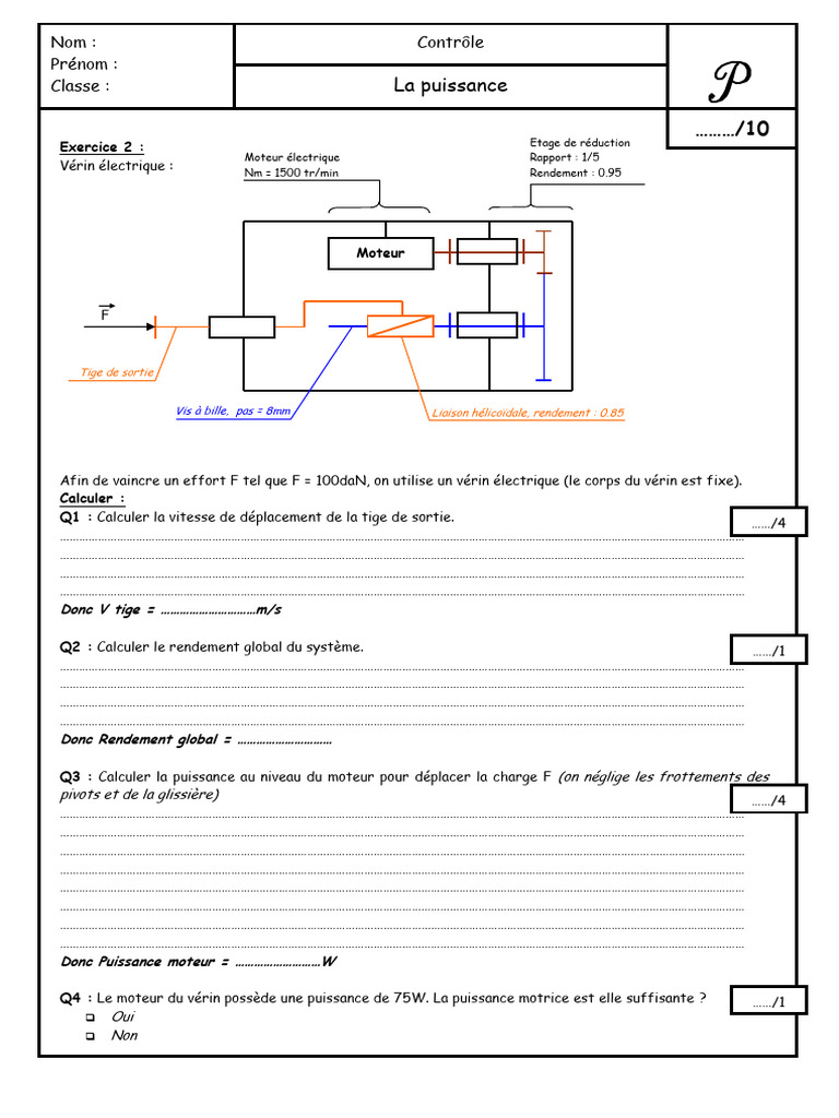 Controle Verin Electrique | PDF | Puissance (physique) | Mouvement de rotation