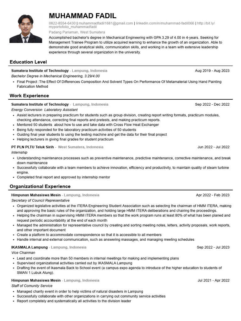 Resume Muhammad Fadil | PDF | Engineering
