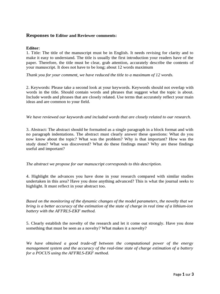 Responses To Editor and Reviewer Comments | PDF