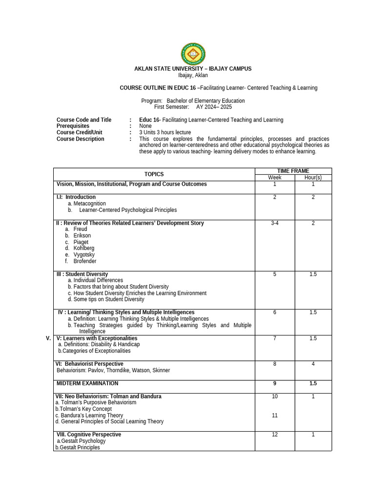Course-Outline-in-Educ-16-AY-2024-2025 | PDF | Learning | Behaviorism