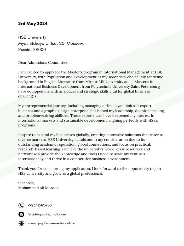 Motivation Letter | PDF