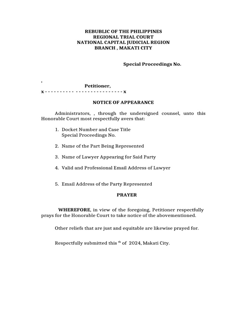 Sample Notice of Appearance New Rules | PDF | Social Science | Law
