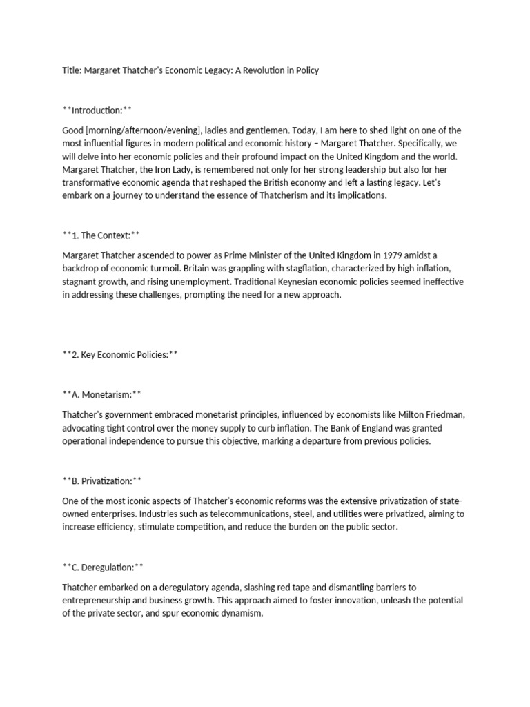 Thatcher's Economic Policies Explained | PDF | Finance & Money ...