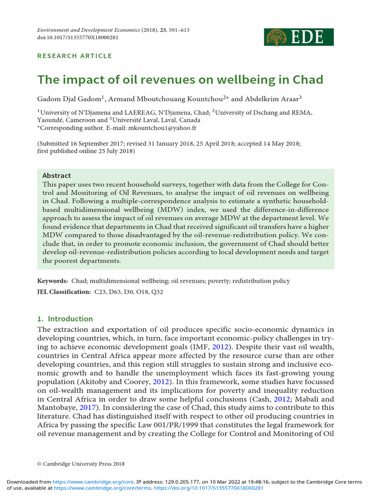 Oil Revenues and Wellbeing in Chad | PDF | Redistribution Of Income And ...