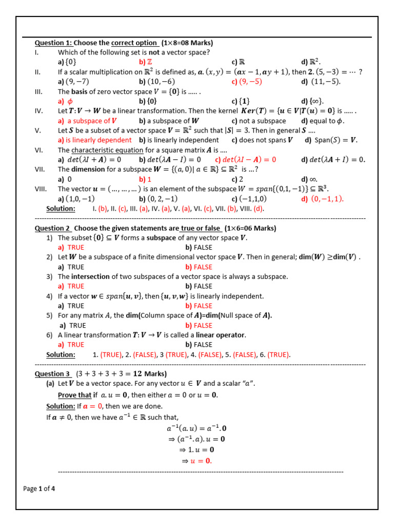 Sol of Final Exam, Math 326, 20242 | PDF | Linear Subspace | Basis (Linear Algebra)