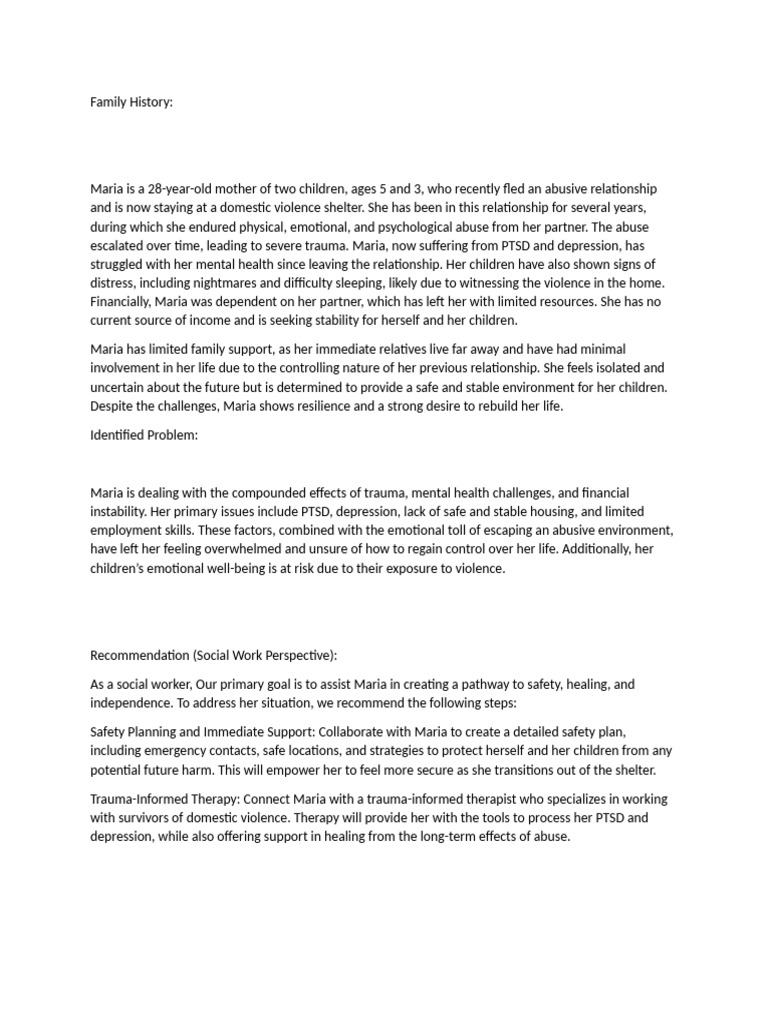 Social Work Case Study For Curative | PDF | Psychological Trauma ...