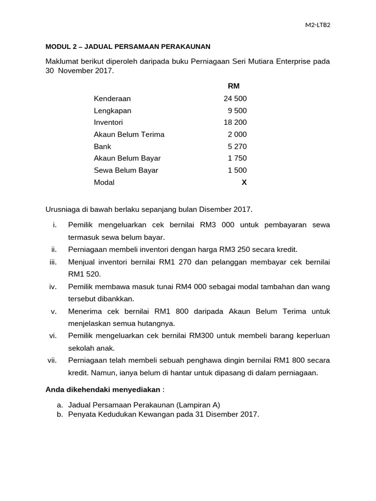 MODUL 2 - Jadual Persamaan Perakaunan - LTB2 | PDF