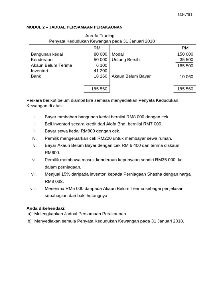 MODUL 2 - Jadual Persamaan Perakaunan - LTB3 | PDF