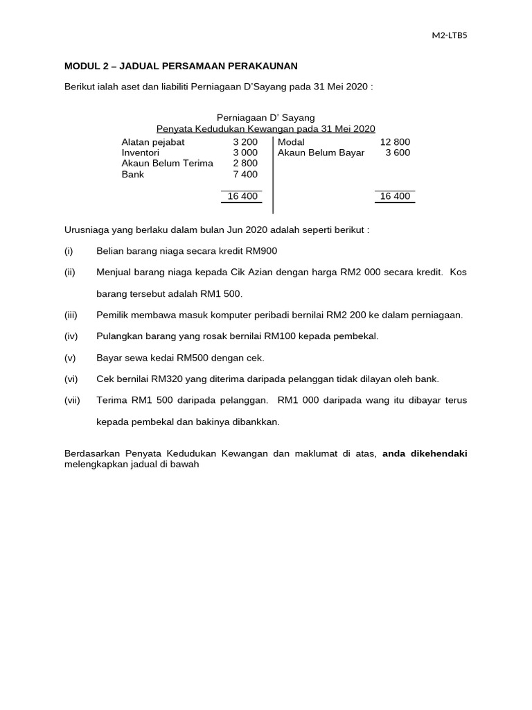 MODUL 2 - Jadual Persamaan Perakaunan - LTB5 | PDF