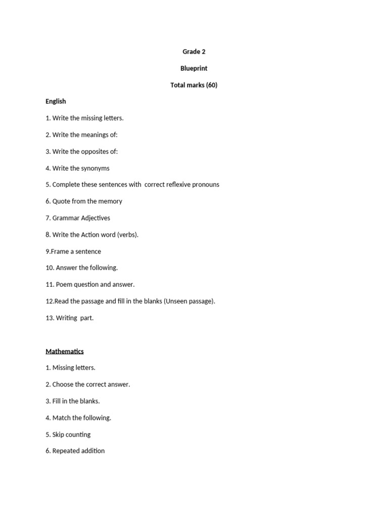 Grade 2 - Question Paper Blueprint | PDF