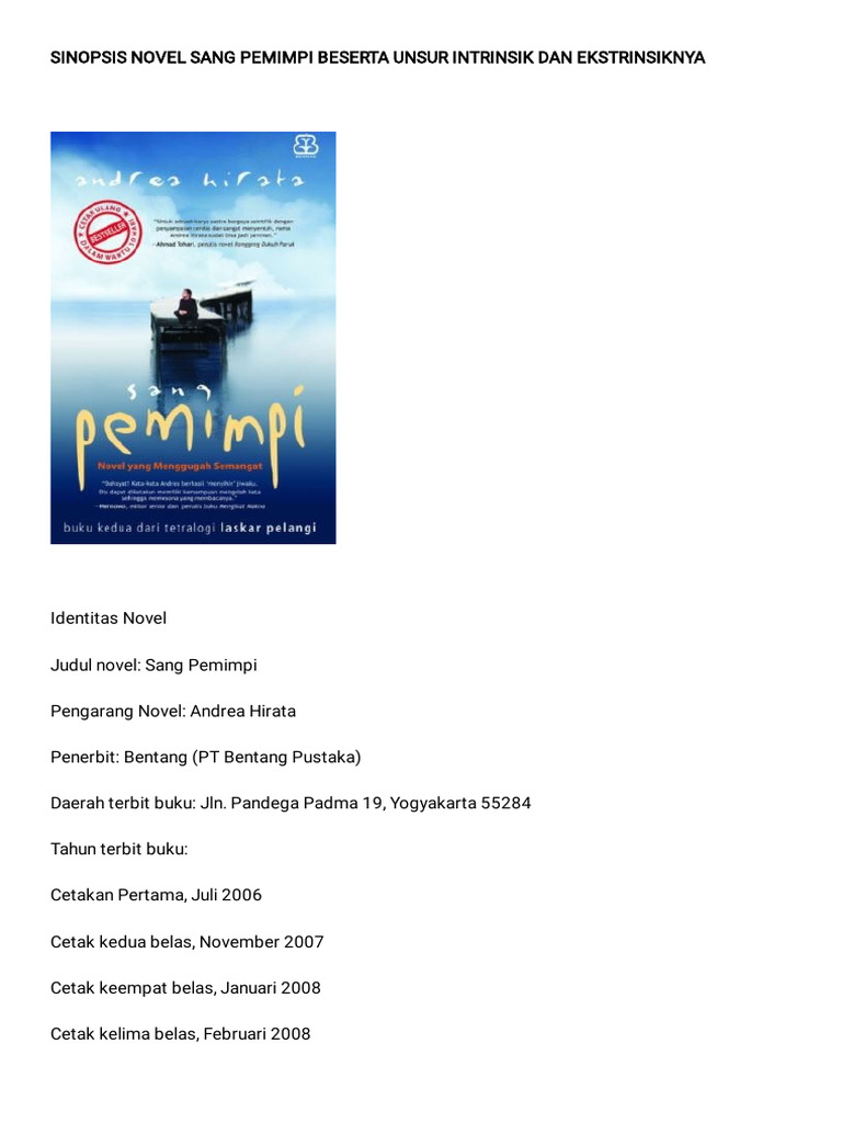 Sinopsis Novel Sang Pemimpi Andrea Hirata | PDF
