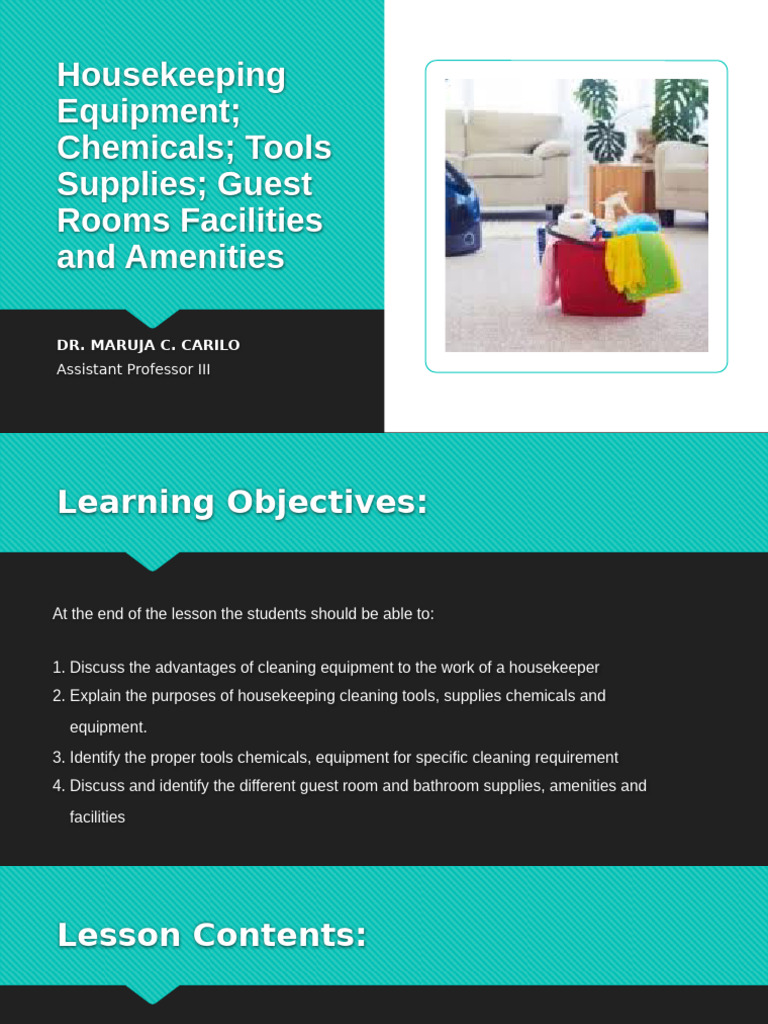 Lesson 5 Housekeeping Equipment | PDF | Housekeeping | Cleaning