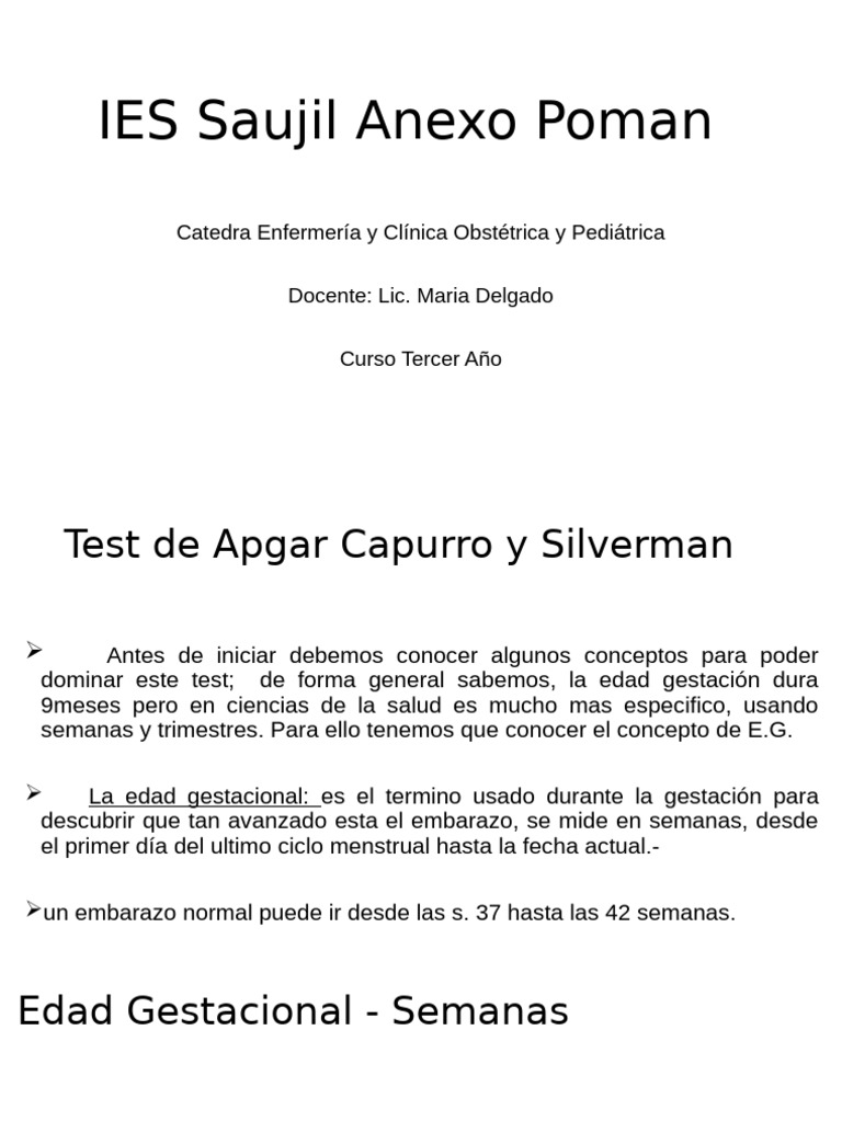 Evaluación Neonatal: Apgar, Capurro y Silverman | PDF | El embarazo | Parto