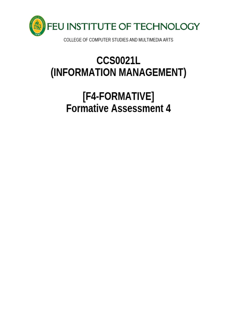 (F4-FORMATIVE) Formative Assessment 4 Ver 2 | PDF | Data Management ...