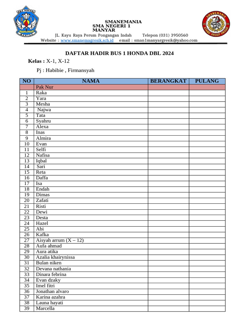 Absensi Bus 1 DBL | PDF