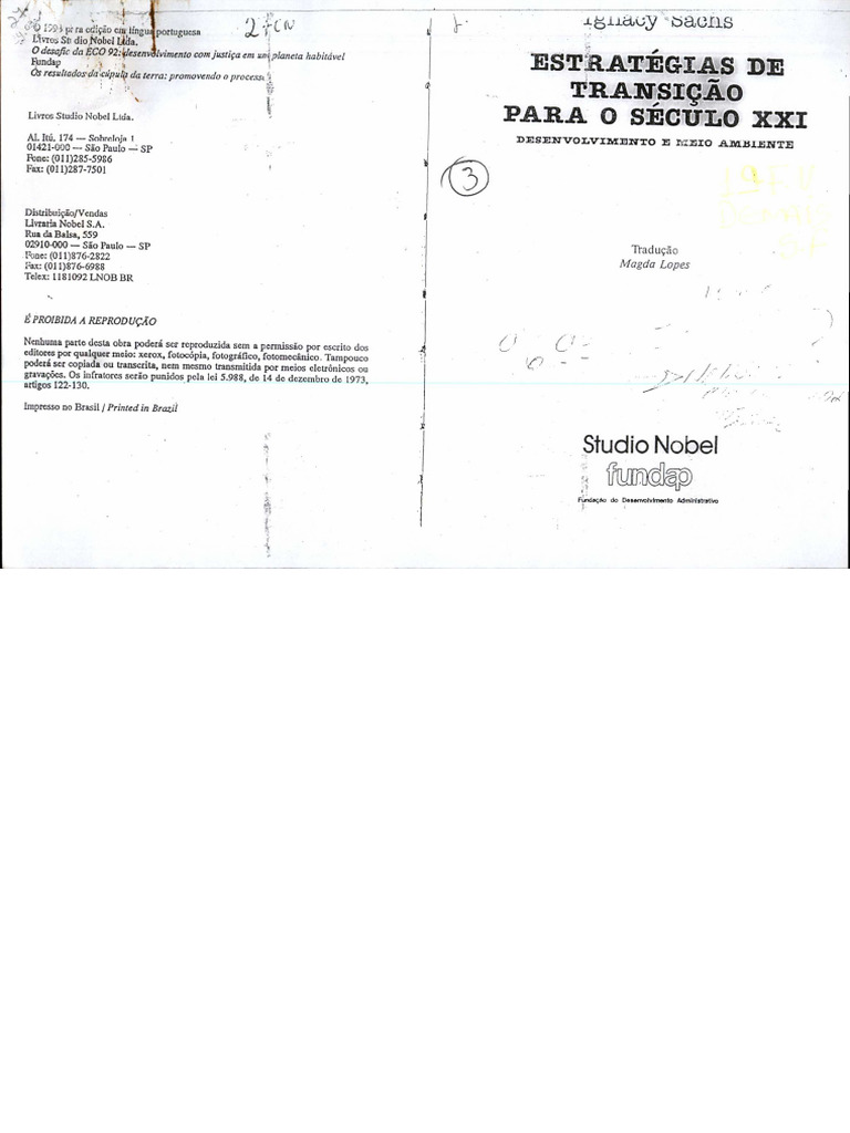 Estrategias de Transicao para o Sec. XXI - Ignacy Sachs | PDF