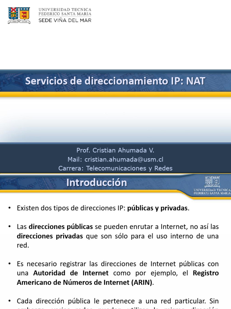 Clase 8. Traducción de Direcciones de Red (NAT) | PDF | Dirección IP | Enrutador (Computación)