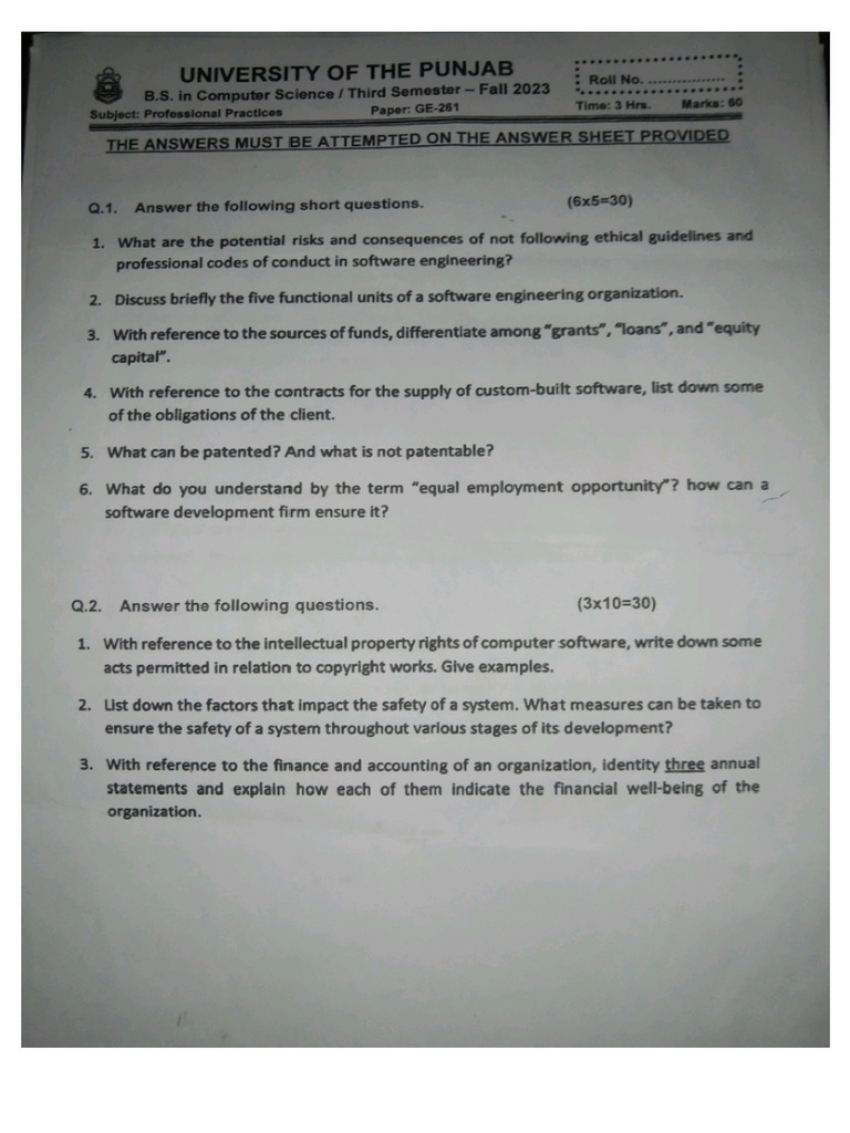 BSCS 3rd Semester All PP 2023 FALL | PDF