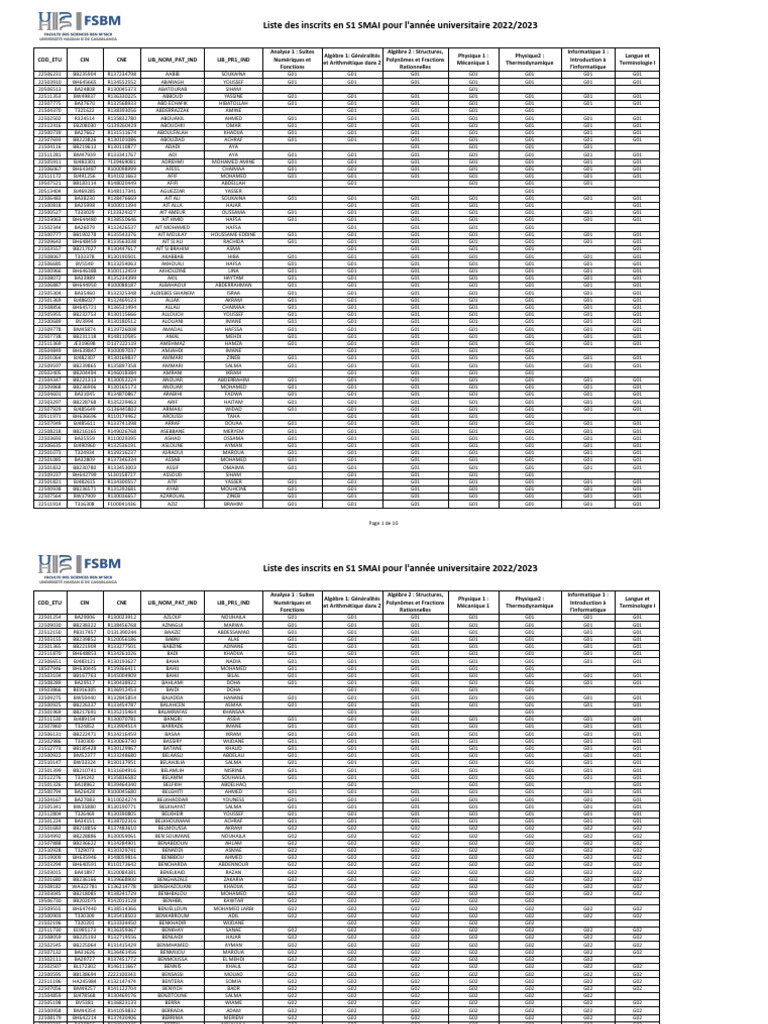 S1 SMAI Enrollment List 2022/2023 | PDF